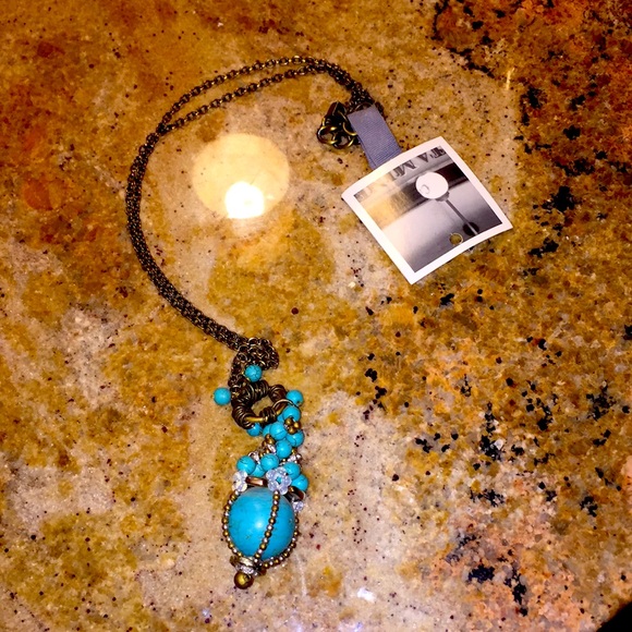 Anthropologie | Jewelry | Anthro Nwt Turquoisebrass Long Statement ...